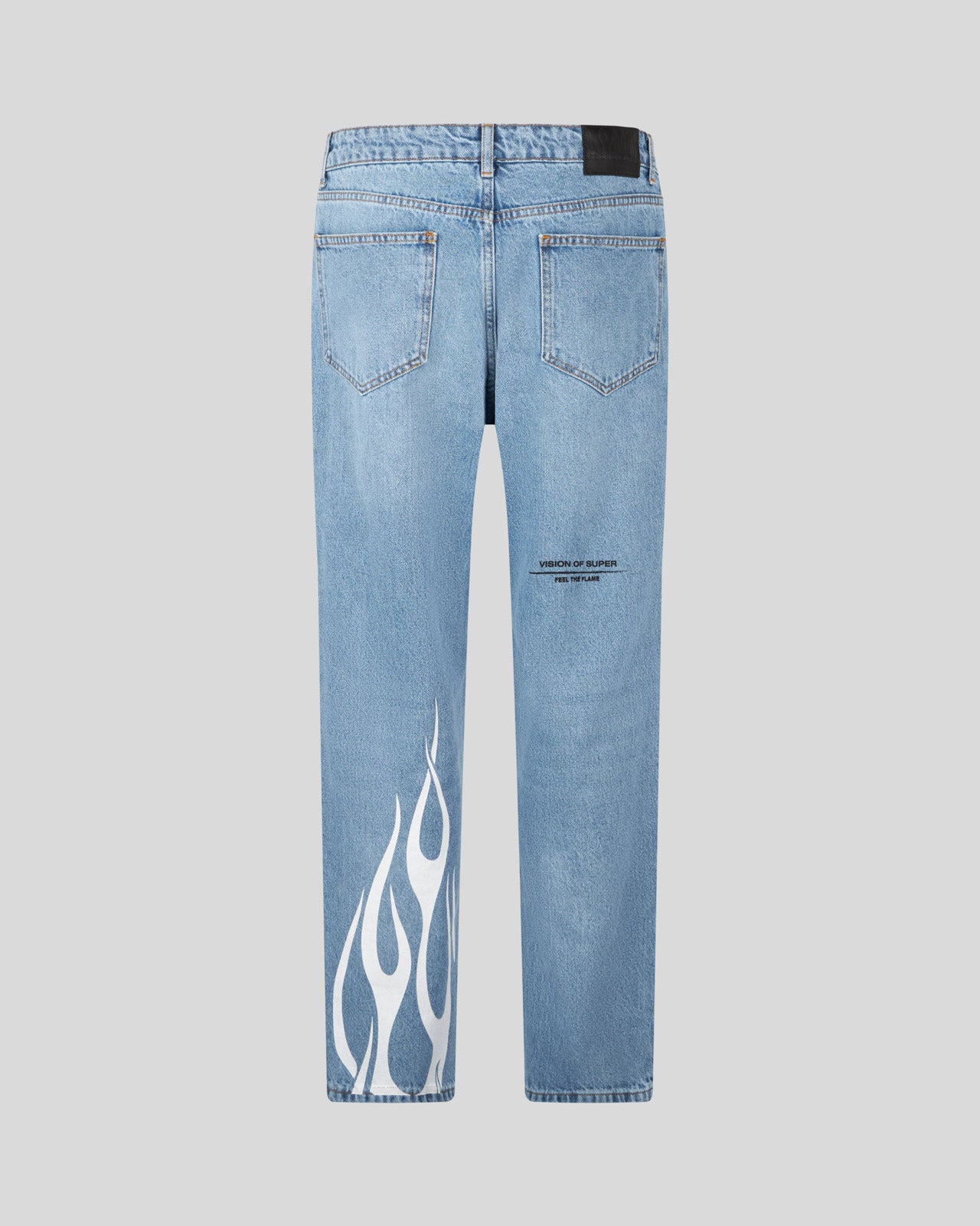 BLUE DENIM JEANS PRINTED FLAMES | Vision of Super SS24